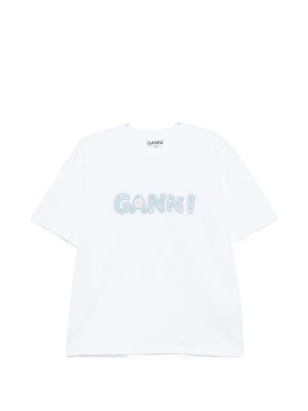 GANNI Logo Embroidered Cotton T-shirt - Multicolor