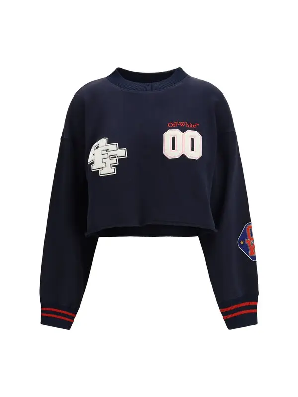 Off-White Cropped Sweatshirt With Royal Patches - Blue