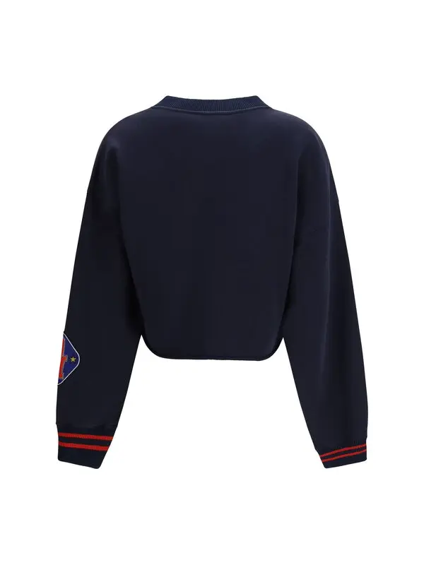 Off-White Cropped Sweatshirt With Royal Patches - Blue