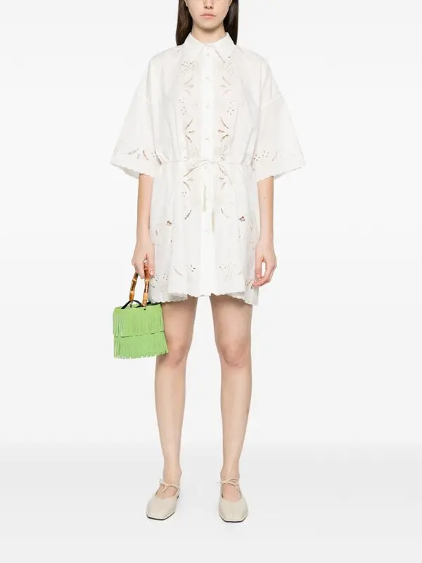FORTE_FORTE Embroidered Cotton Shirtdress With Crystal Floral Embellishments - Multicolor