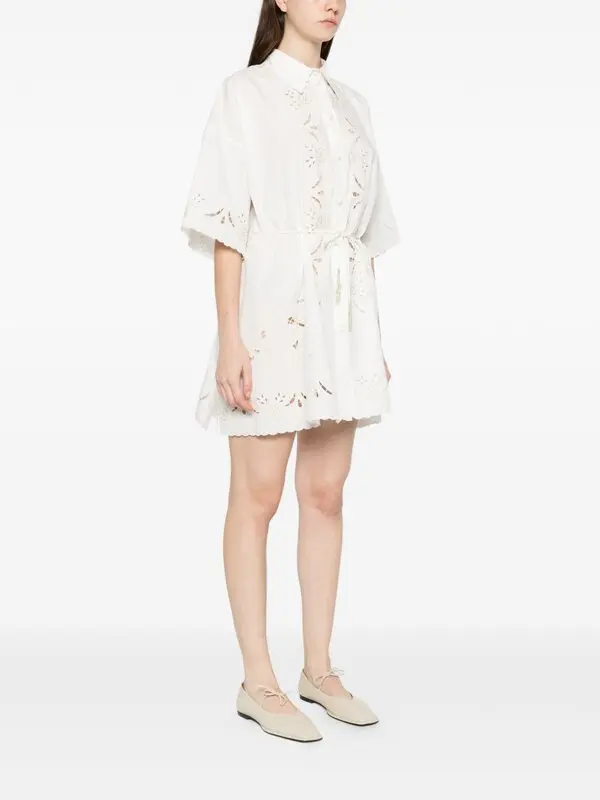 FORTE_FORTE Embroidered Cotton Shirtdress With Crystal Floral Embellishments - Multicolor