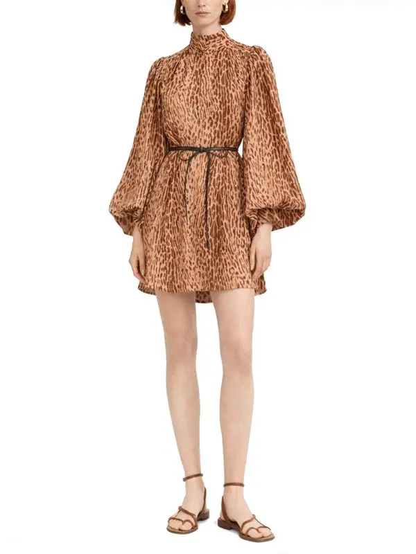 Zimmermann Animal Print Belted Mini Dress - Multicolor