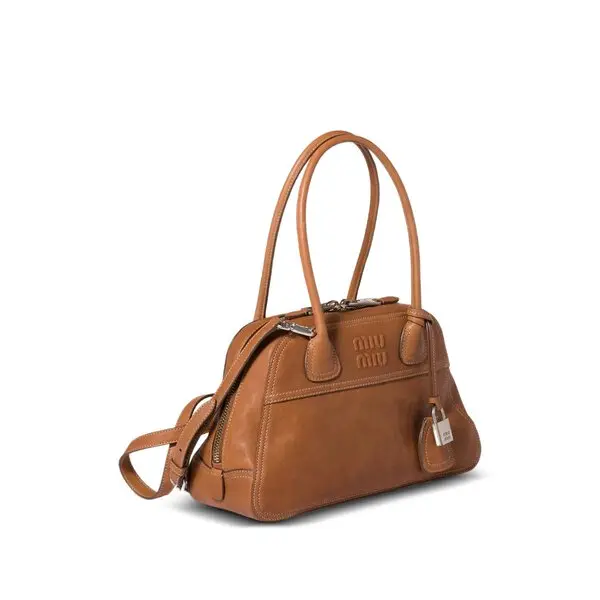 Miu Miu Suede Top Handle Bag With Embossed Logo And Padlock Detail