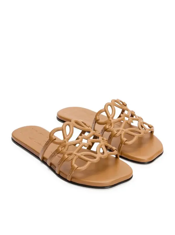 Loewe Anagram Petal Slide In Calfskin - Brown