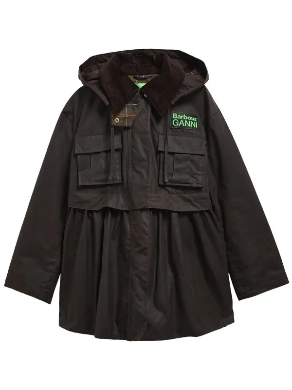 BARBOUR X GANNI Waxed Cotton Parka With Hood - Brown