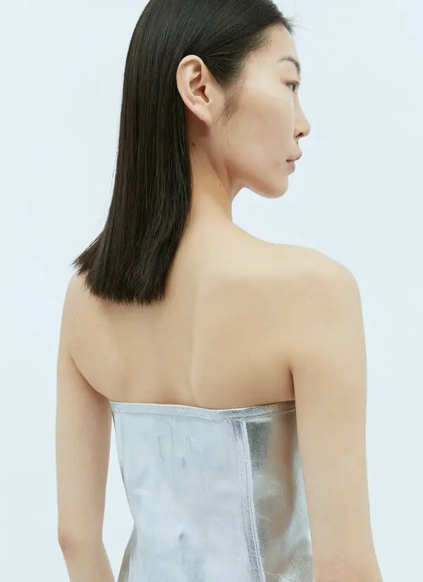 GANNI Foil Denim Corsage Top