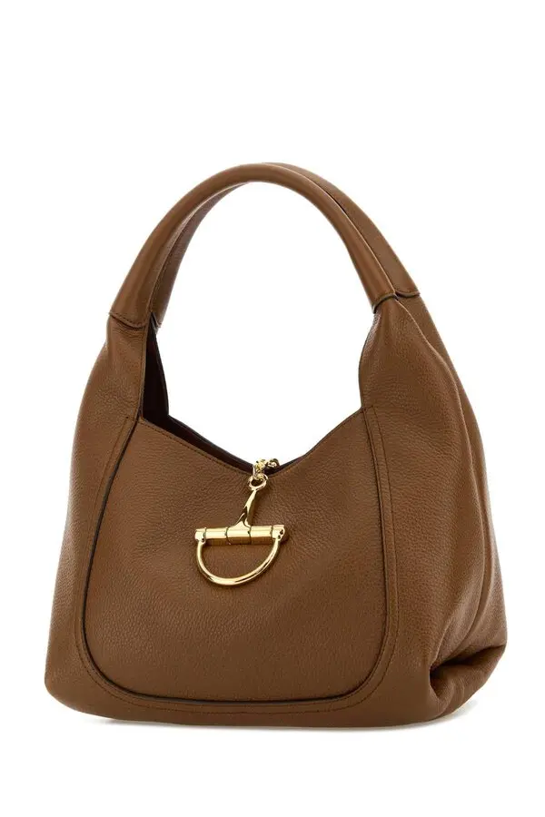 Gucci Caramel Leather Shoulder Bag With Golden Metal Finishing