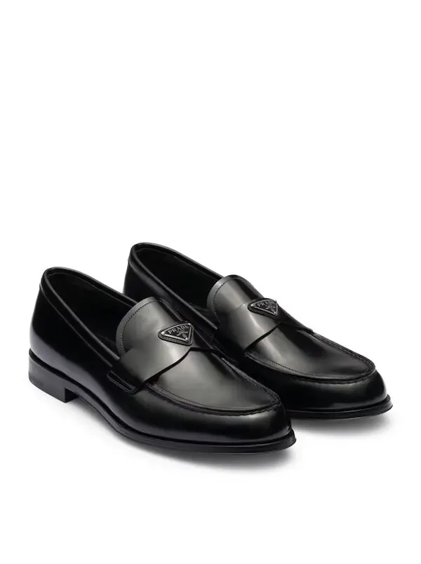 Prada Brushed Leather Loafers - Black