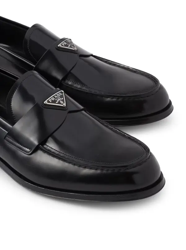 Prada Brushed Leather Loafers - Black