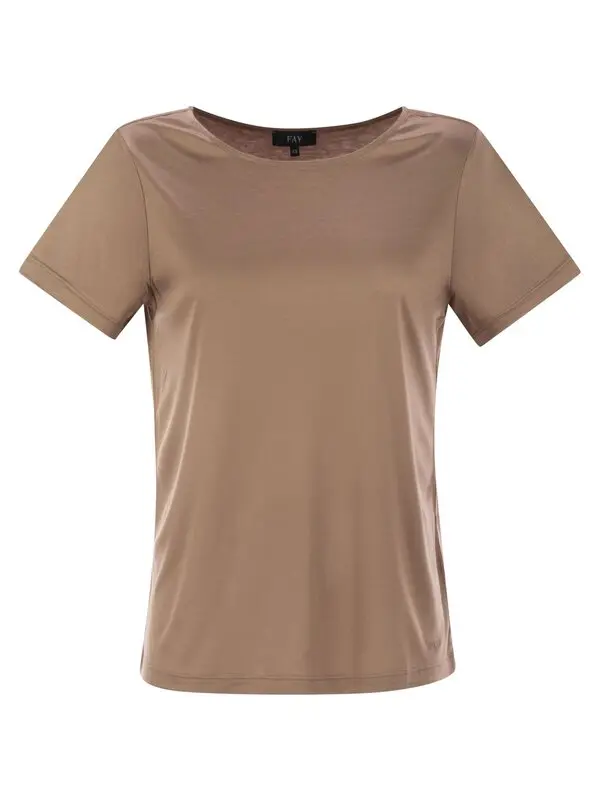 FAY Jersey T-shirt With Boat Neckline - Brown