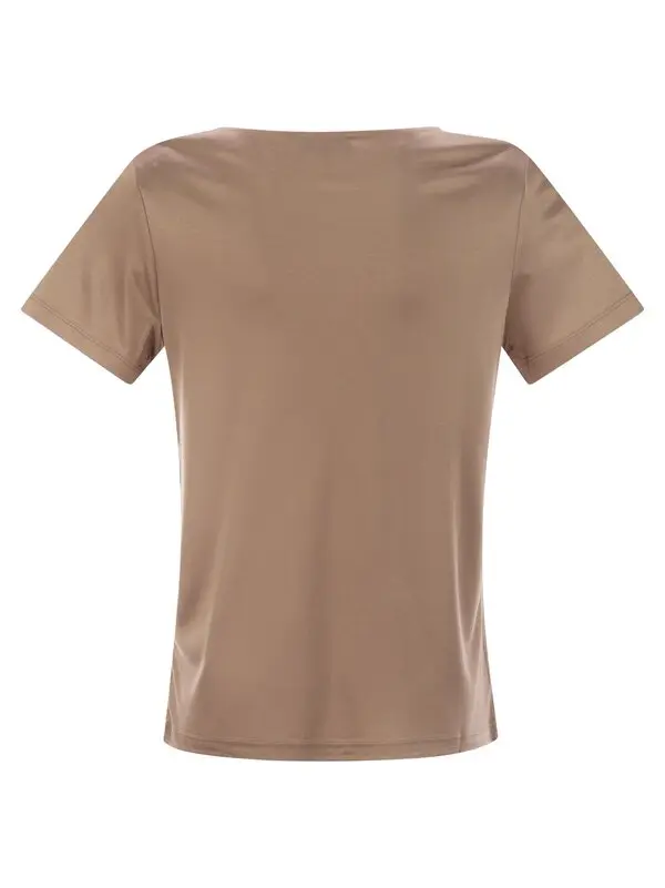 FAY Jersey T-shirt With Boat Neckline - Brown