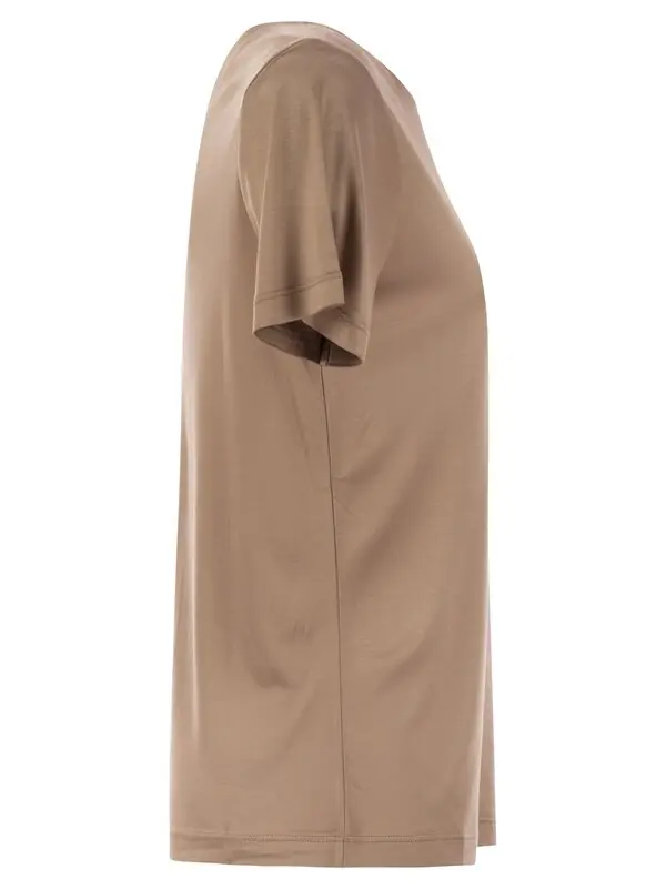 FAY Jersey T-shirt With Boat Neckline - Brown