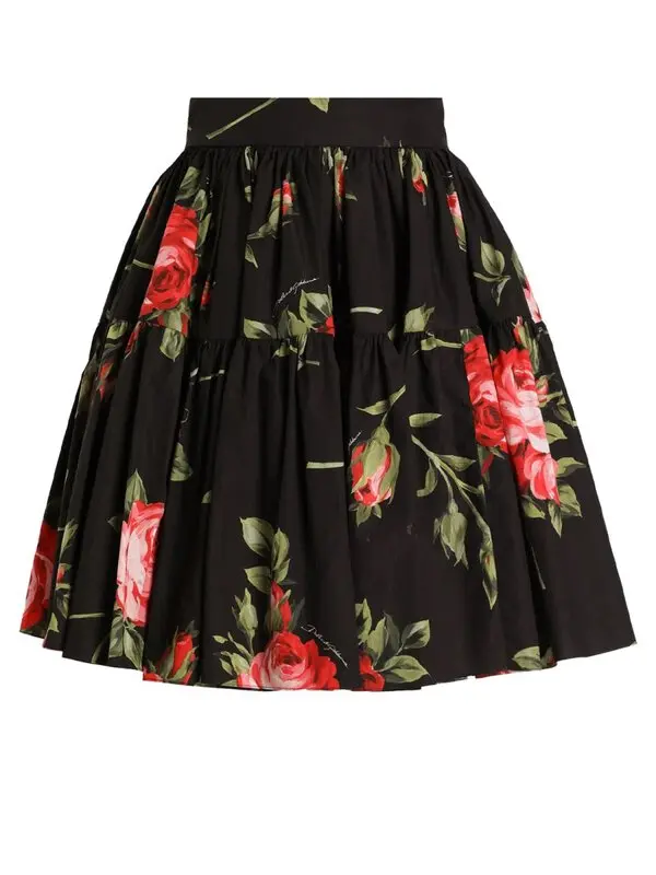 Dolce & Gabbana Cotton Bouquet Print Mini Skirt - Black