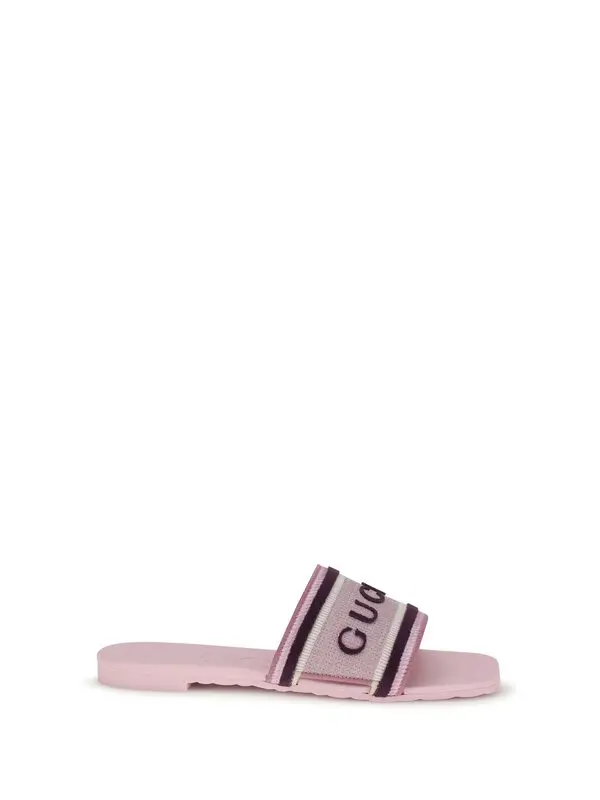 Gucci Embroidered Logo Rubber Slide Sandals - Pink