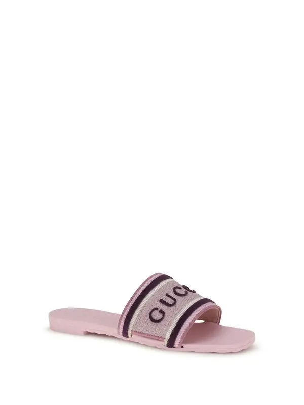 Gucci Embroidered Logo Rubber Slide Sandals - Pink