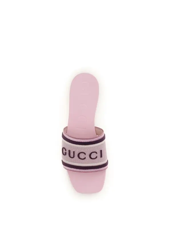 Gucci Embroidered Logo Rubber Slide Sandals - Pink