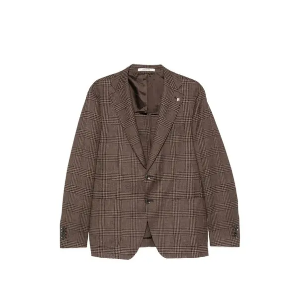 Tagliatore Checked Virgin Wool Blend Blazer - Brown