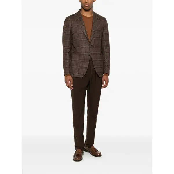 Tagliatore Checked Virgin Wool Blend Blazer - Brown