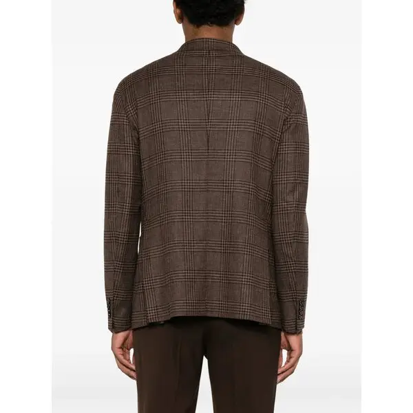 Tagliatore Checked Virgin Wool Blend Blazer - Brown