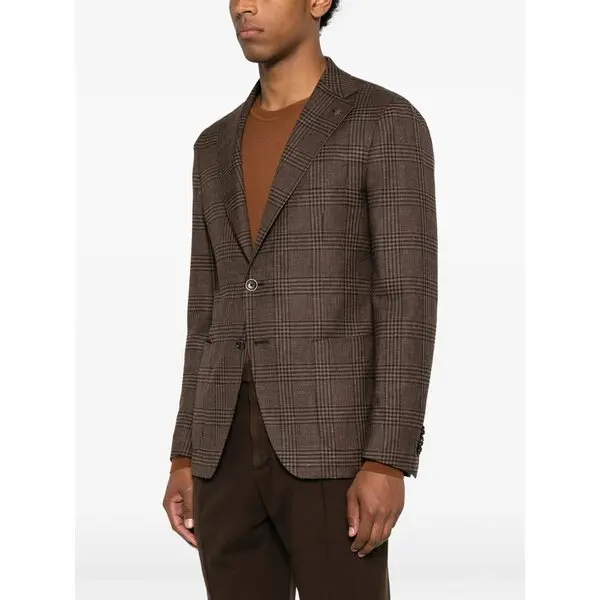 Tagliatore Checked Virgin Wool Blend Blazer - Brown
