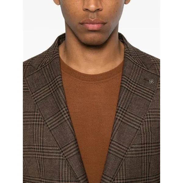 Tagliatore Checked Virgin Wool Blend Blazer - Brown