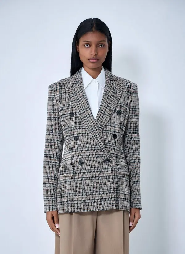 Max Mara Checked Wool Blend Double-breasted Blazer