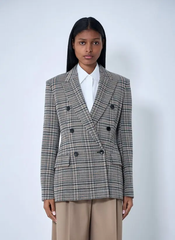 Max Mara Checked Wool Blend Double-breasted Blazer - Gray