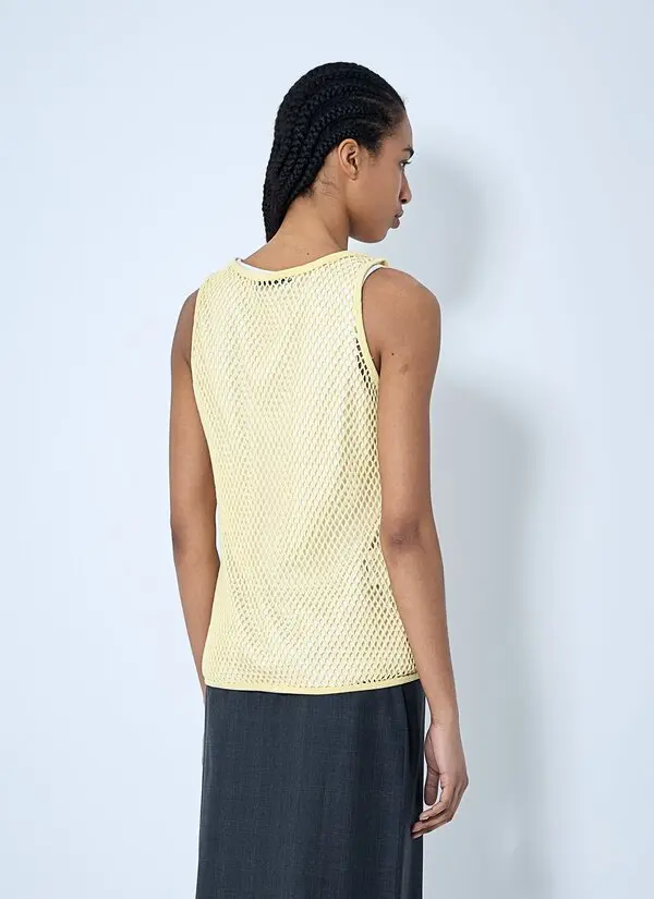 Prada Logo Plaque Open-knit Tank Top - Cream