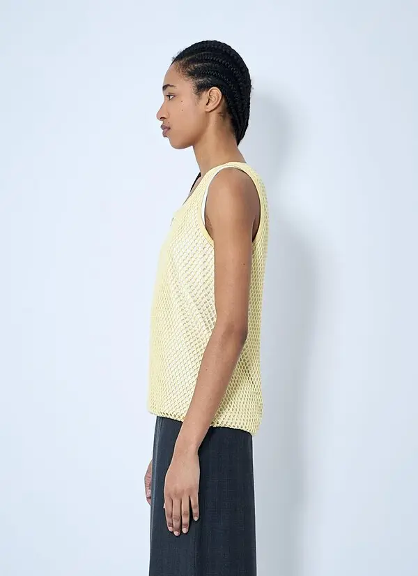 Prada Logo Plaque Open-knit Tank Top - Cream