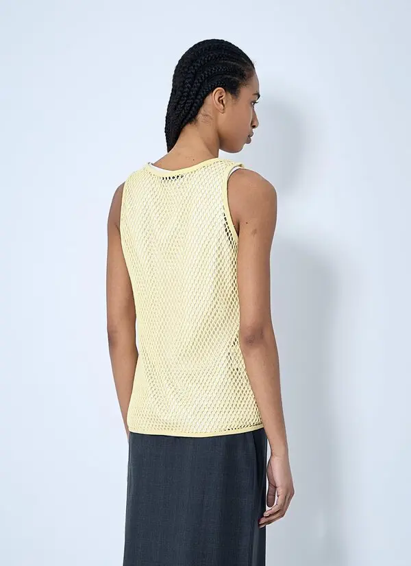 Prada Logo Plaque Open-knit Tank Top - Cream