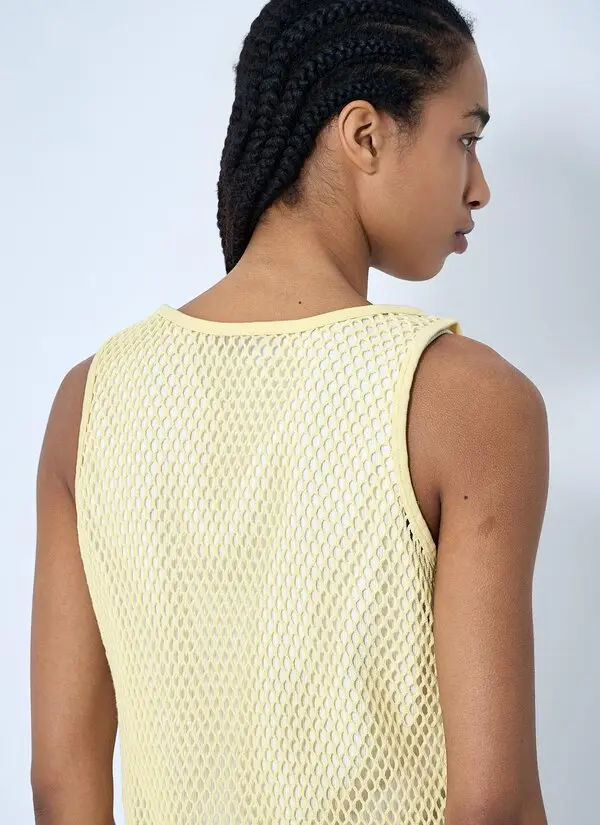 Prada Logo Plaque Open-knit Tank Top - Cream