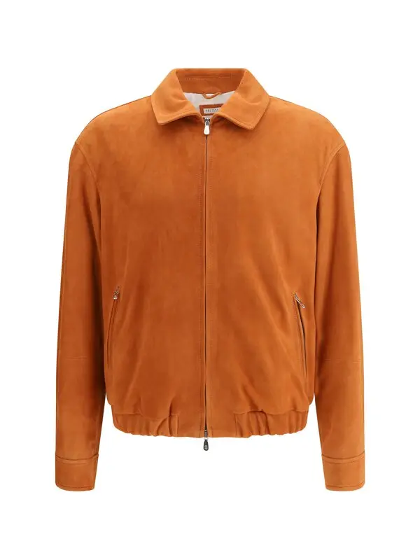 Brunello Cucinelli Leather Zip-up Jacket With Elasticated Hem