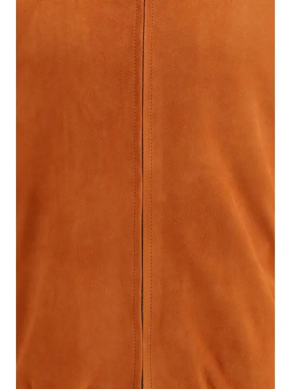 Brunello Cucinelli Leather Zip-up Jacket With Elasticated Hem