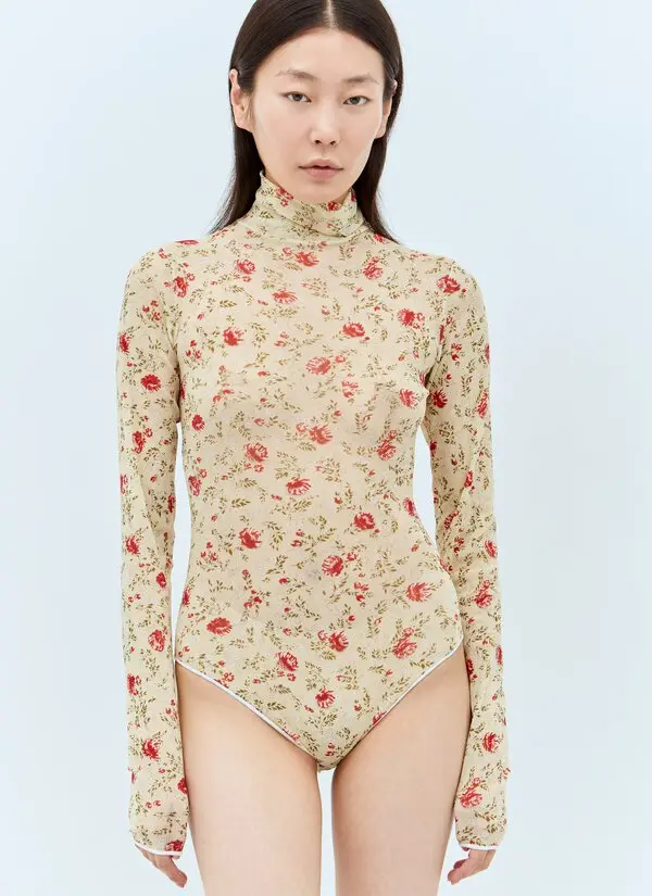 Prada Printed Stretch Tulle High Neck Bodysuit - Multicolor