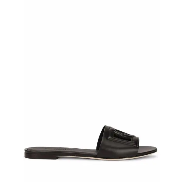 Dolce & Gabbana Flat Thong Sandals With Gold-tone Hardware - Black