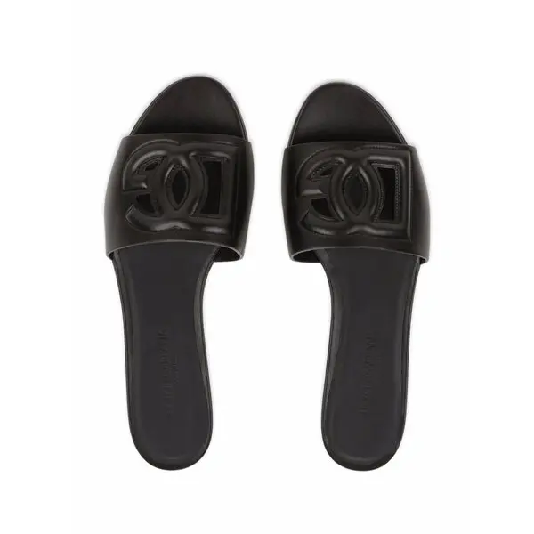 Dolce & Gabbana Flat Thong Sandals With Gold-tone Hardware - Black