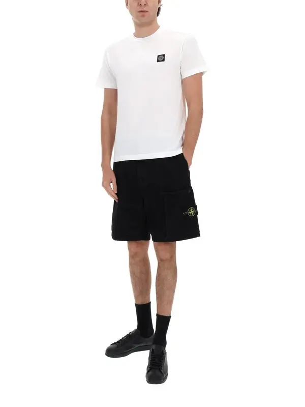 Stone Island Cargo Shorts With Logo Patch - Black