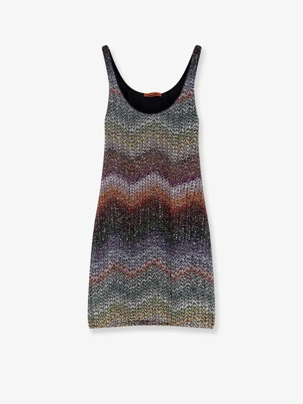 Missoni Sleeveless Sequined Zigzag Knit Dress - Multicolor