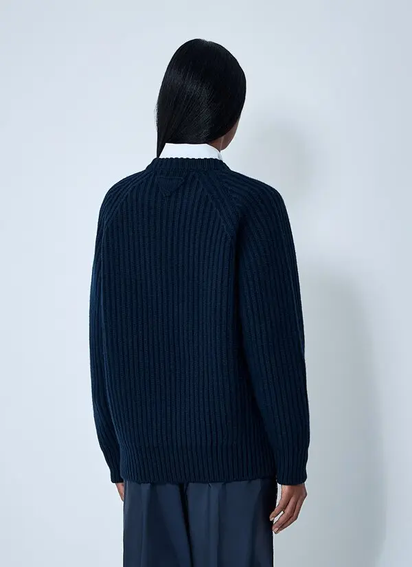 Prada Wool-and-cashmere Ribbed Crewneck Sweater