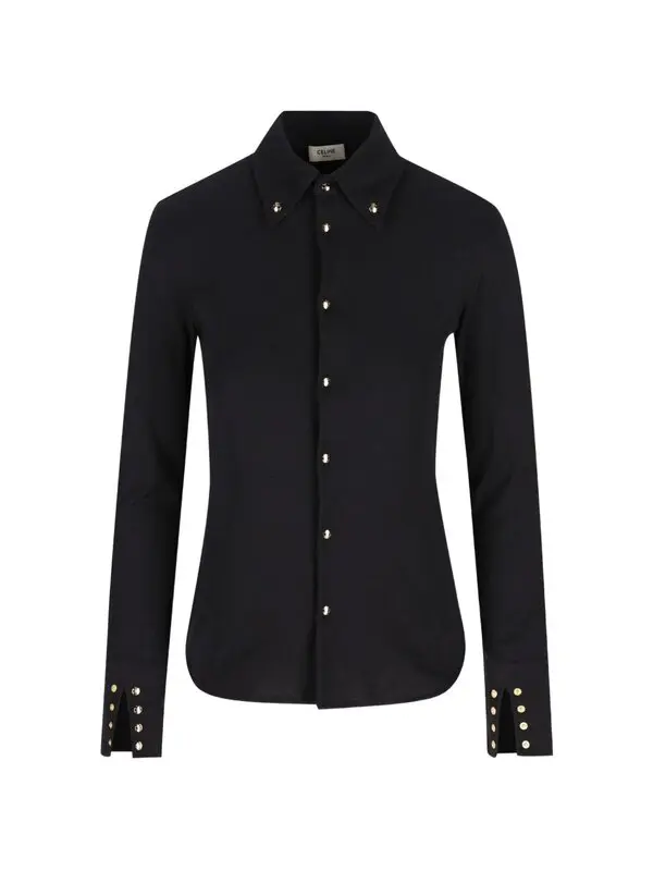 Celine Cotton Shirt With Embroidered Logo Detail
