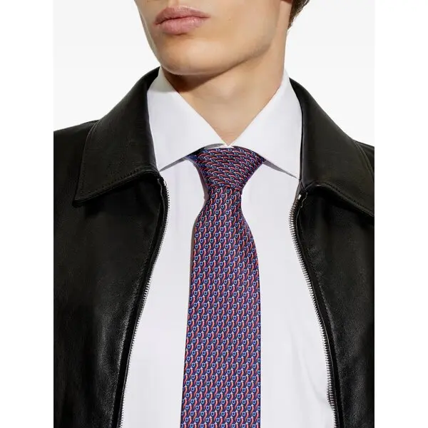FERRAGAMO Navy Silk Chilli-pepper Print Neck Tie