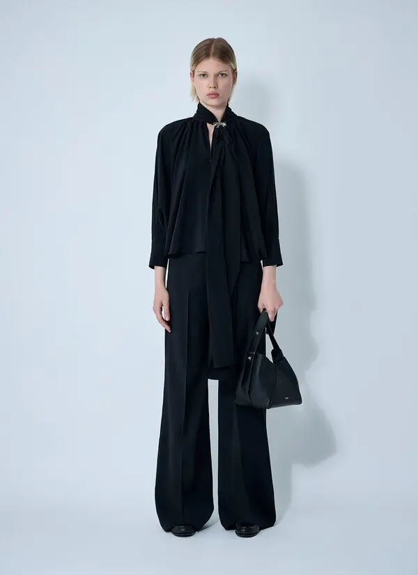 Max Mara Silk Blouse With V-neck And Self-tie - Black