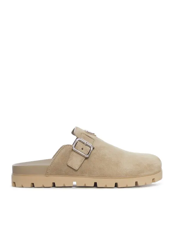 Prada Suede Mules With Buckle Detail