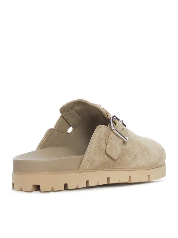 Prada Suede Mules With Buckle Detail