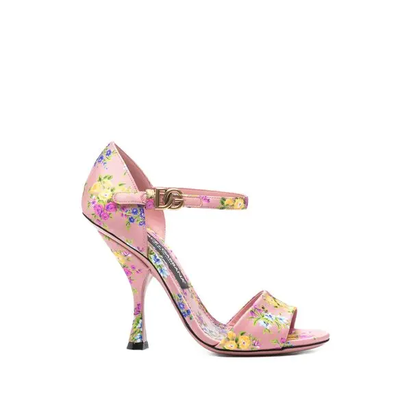 Dolce & Gabbana Floral Print Buckle Boots - Pink