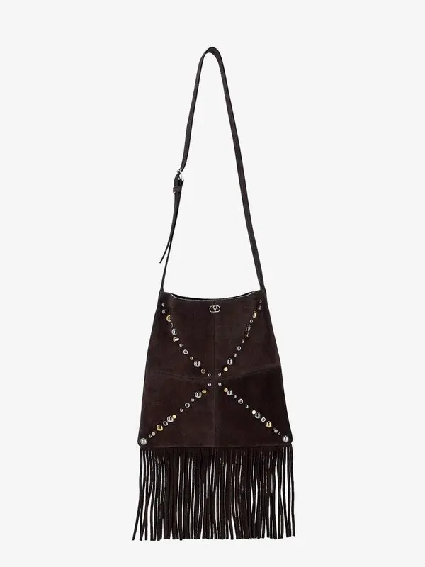 Valentino Garavani Suede Shoulder Bag With Fringes And Metal Details - Multicolor