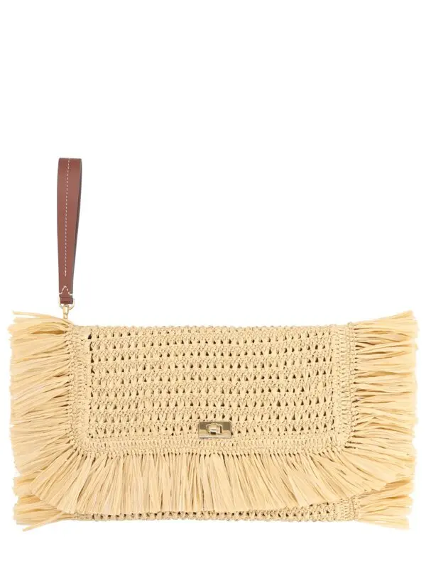 ANYA HINDMARCH Oversize Raffia Clutch Bag - Cream