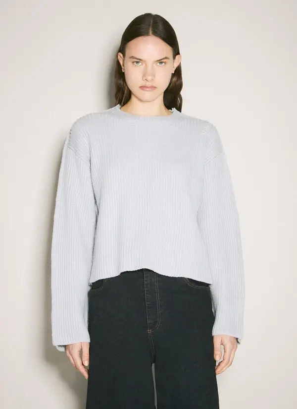 Marni Crewneck Wool Sweater With Logo Stitching - Gray