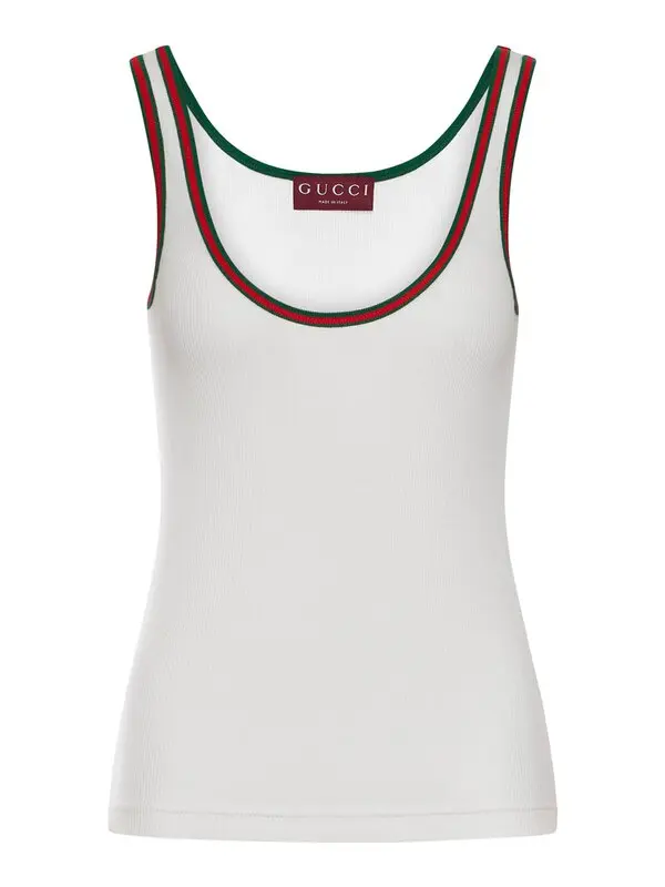 Gucci Ribbed Cotton Tank Top With Web Trim