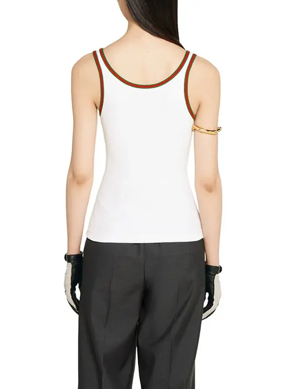 Gucci Ribbed Cotton Tank Top With Web Trim